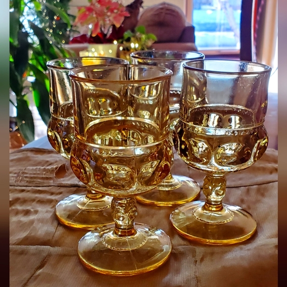 Dining | Rare 7s Indiana Glass Kings Crown Topaz Thumbprint Goblets ...